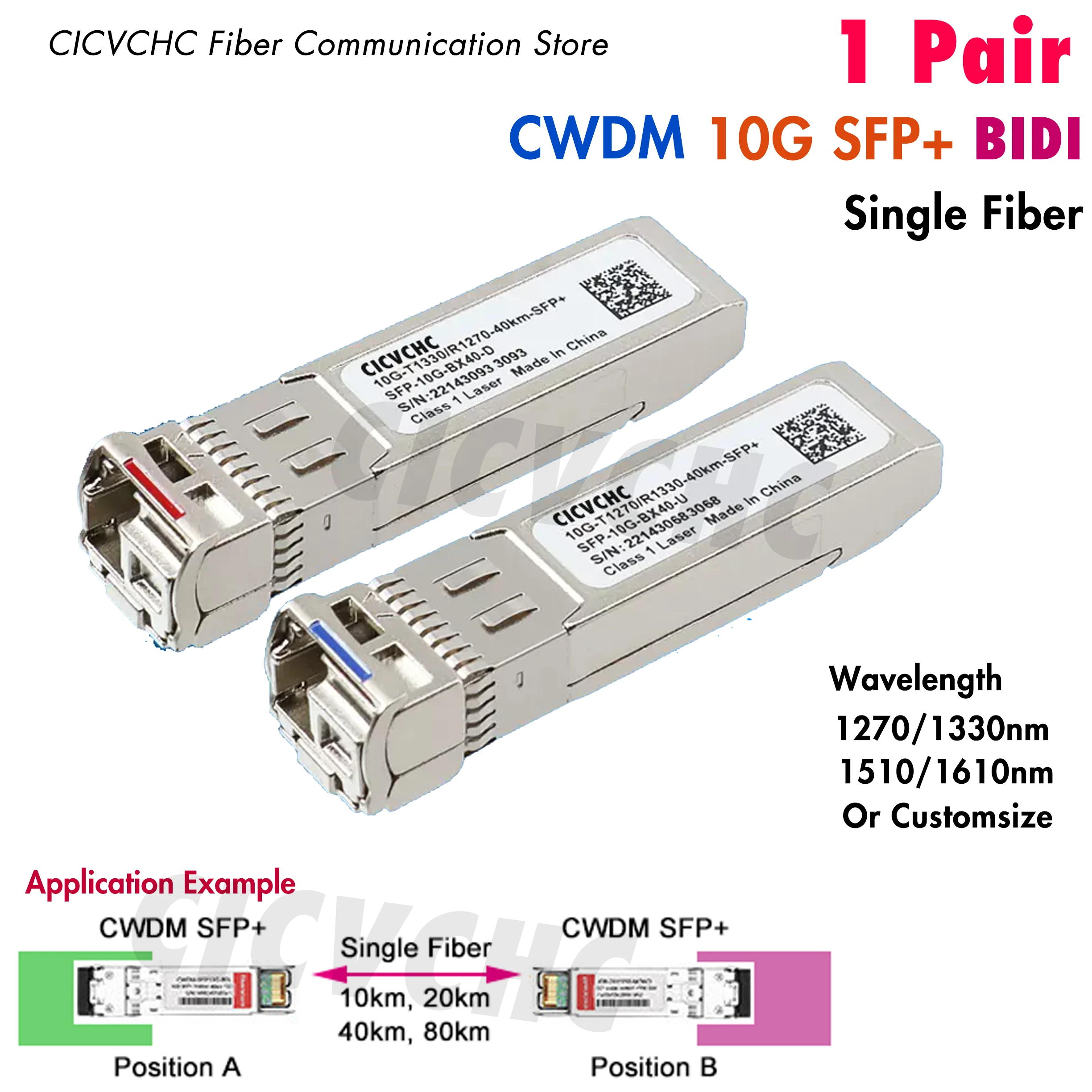 1pair CWDM 10Gb/s SFP+ BIDI Single Fiber Transeiver with Simplex LC/UPC ...