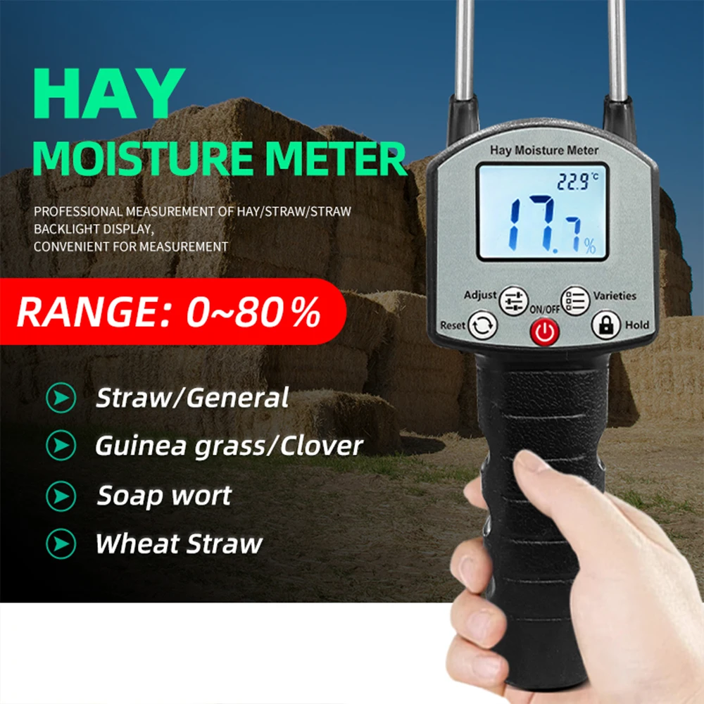 LCD Display Forage Moisture Tester Handheld Hay Moisture Meter Hay ...