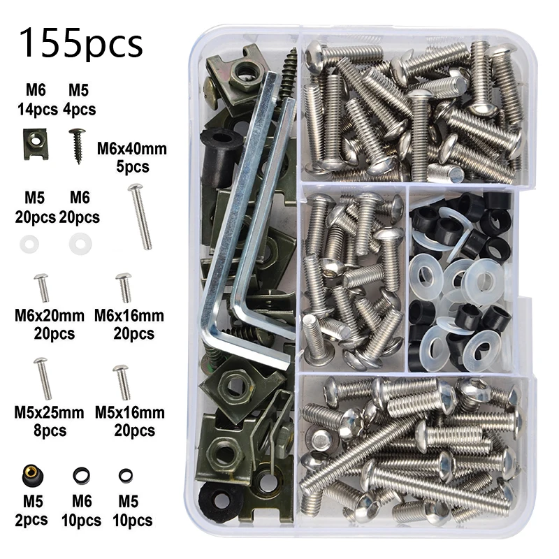 155pcs-Universal-M5-M6-Steel-Screws-Bodywork-Fairing-Bolts-for-Honda ...