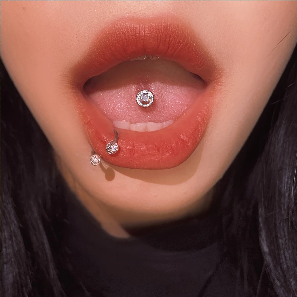 1PC Anti-Allergy Surgical Steel Tongue Rings For Women Flat Zircon ...