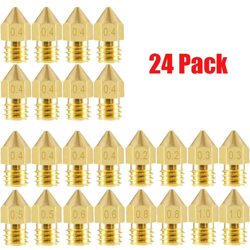 3D Printer Nozzles 24 PCS MK8 Extruder Nozzles 0.2mm 0.3mm 0.4mm 0.5mm ...
