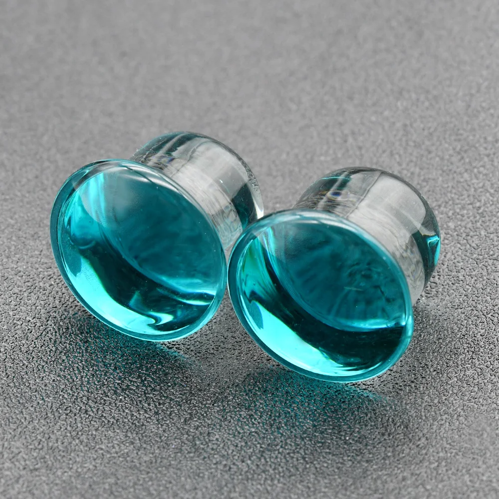 1Pair 1.6-16mm Top Quality light blue Glass Double Flare For Women Ear ...