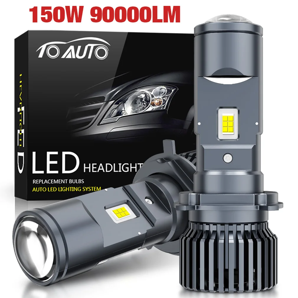 H4-Car-Led-Headlight-Lens-Fog-Light-Canbus-150W-90000LM-LED-Projector ...