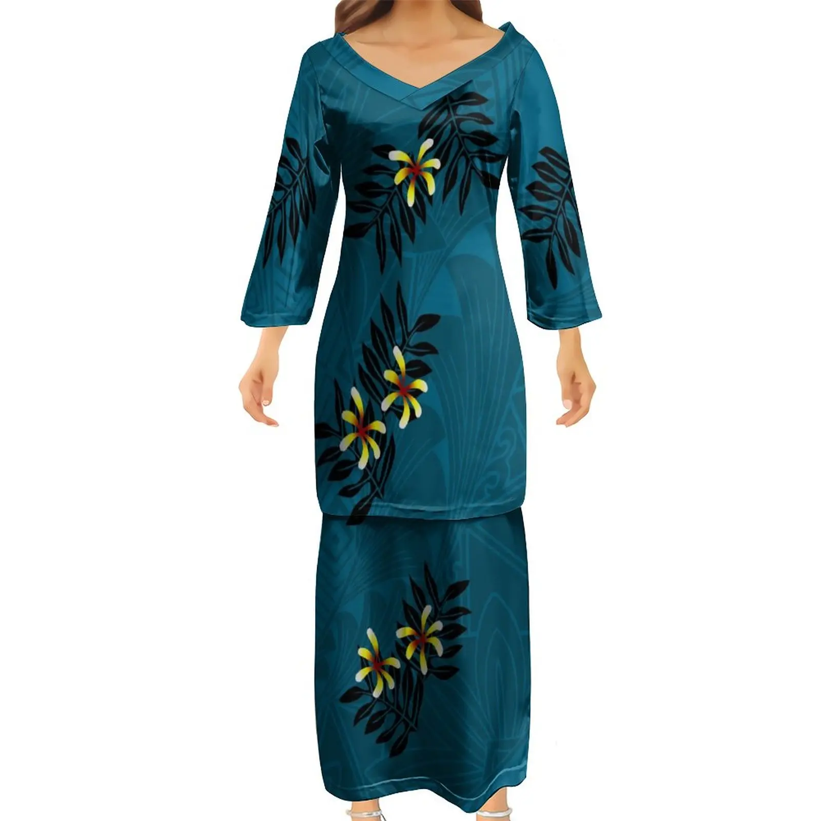 Fashion V-neck Puletasi Polynesian Samoan Traditional Clothing Uniform ...