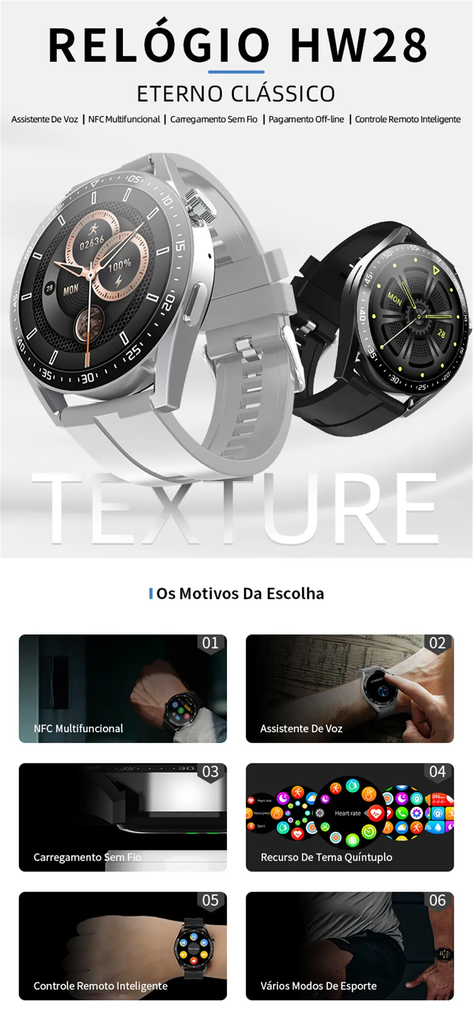 Smartwatch HW28 SmartWatch NFC e Bluetooth