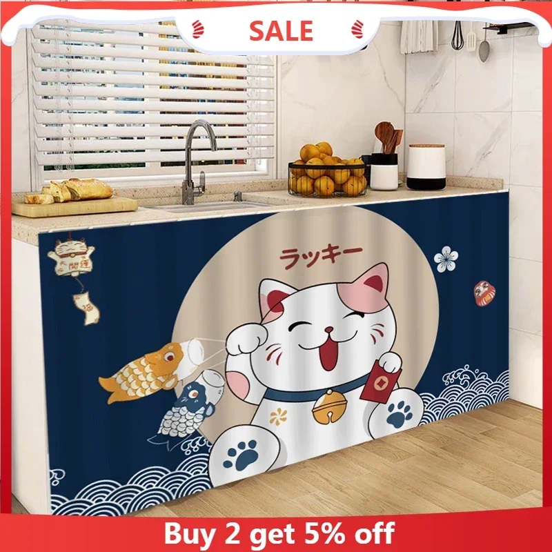 Cat-Kitchen-Curtain-Cabinet-Half-curtains-Self-Adhesive-Cartains ...