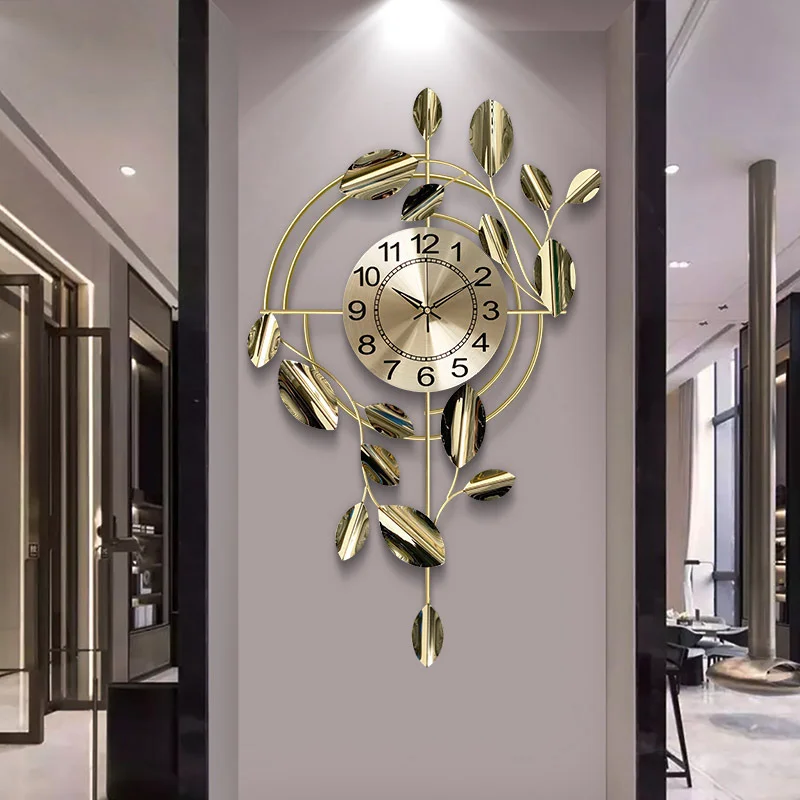 Metal-Gold-Leaf-Wall-Clock-Nordic-Light-Luxury-Decoration-Wall-Watch ...
