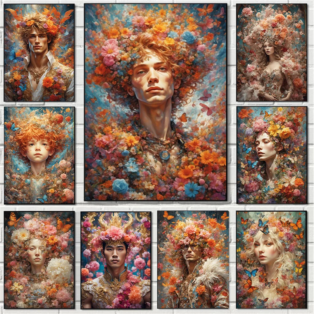 Beautiful-Woman-Handsome-Man-Surrounded-By-Flower-Rain-Posters-Prints ...