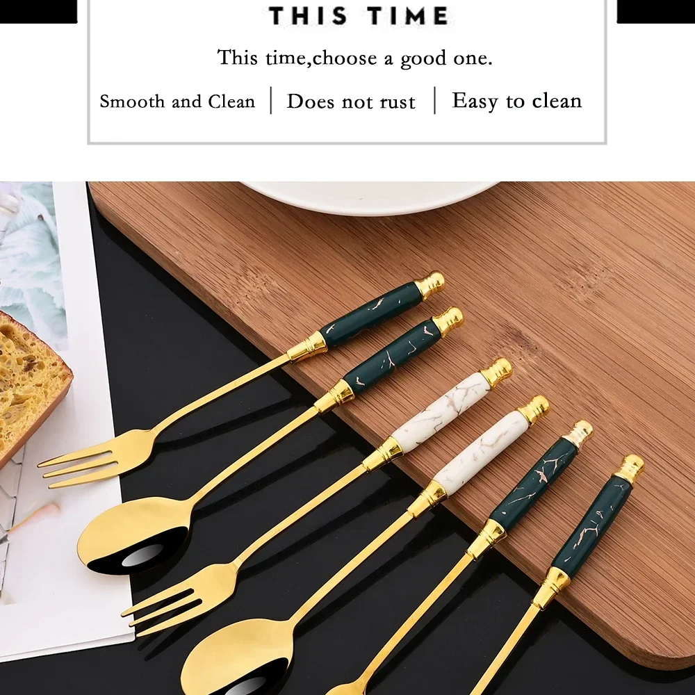 Gold Korean Dinnerware Set 1/2/4/6Set Ceramic Handle Knife Fork Tea ...