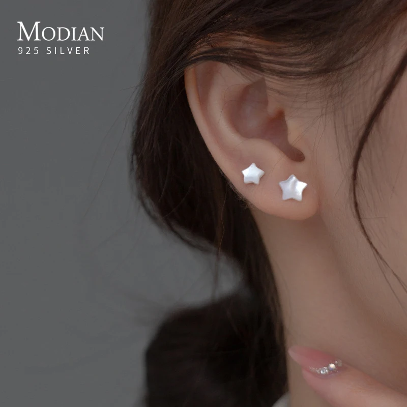 Modian-Solid-925-Sterling-Silver-Simple-Shell-Pearl-Stars-Stud-Earrings-For-Women-Classic-Ear ...