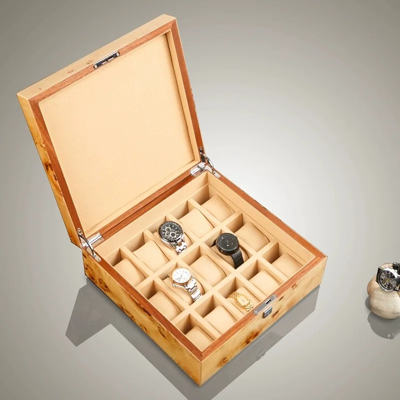 New 15 Slots Wood Watch Storage Box Case Luxury Solid Wood Watch ...