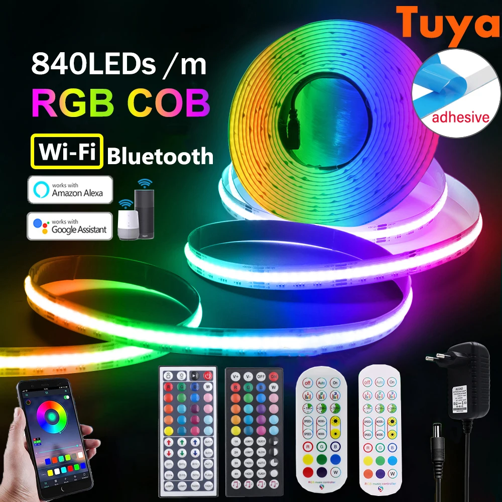 DC-12V-24V-RGB-COB-Led-Strip-Tuya-WiFi-Bluetooth-Remote-Control-840LEDs ...