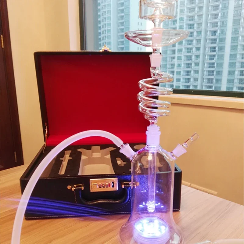 Led-Spiral-Glass-Hookah-With-Leather-Case-Twirl-Shisha-Rotating-Hookah ...