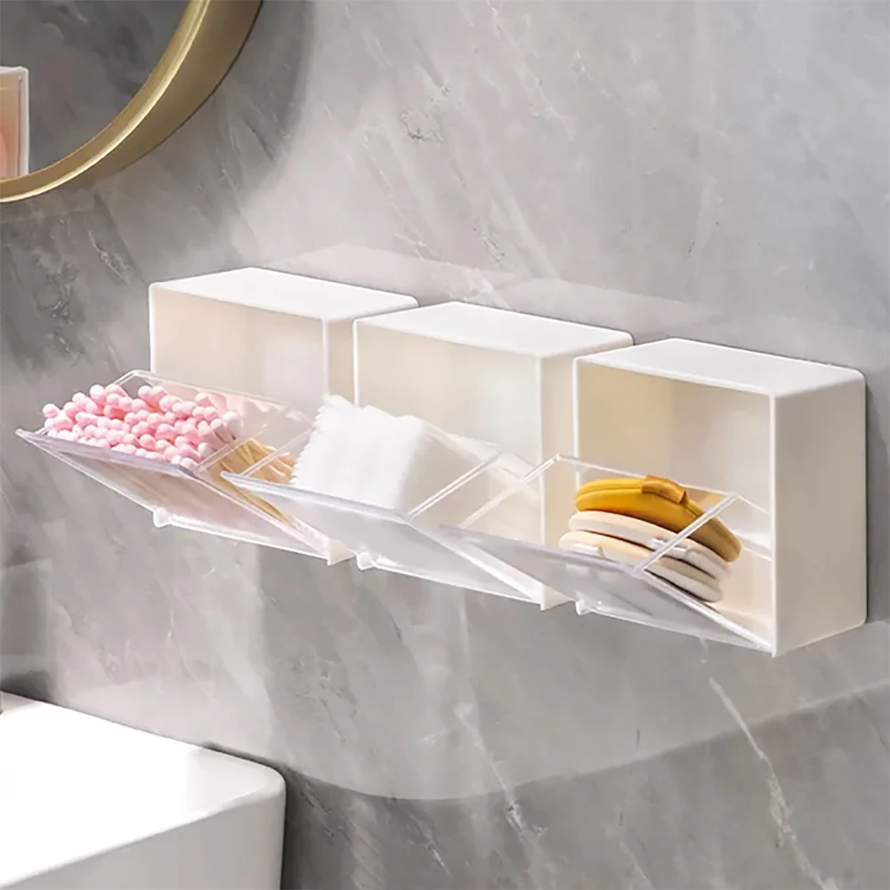 Plastic Wall Mounted Storage Box Punch-free Dustproof Bathroom ...