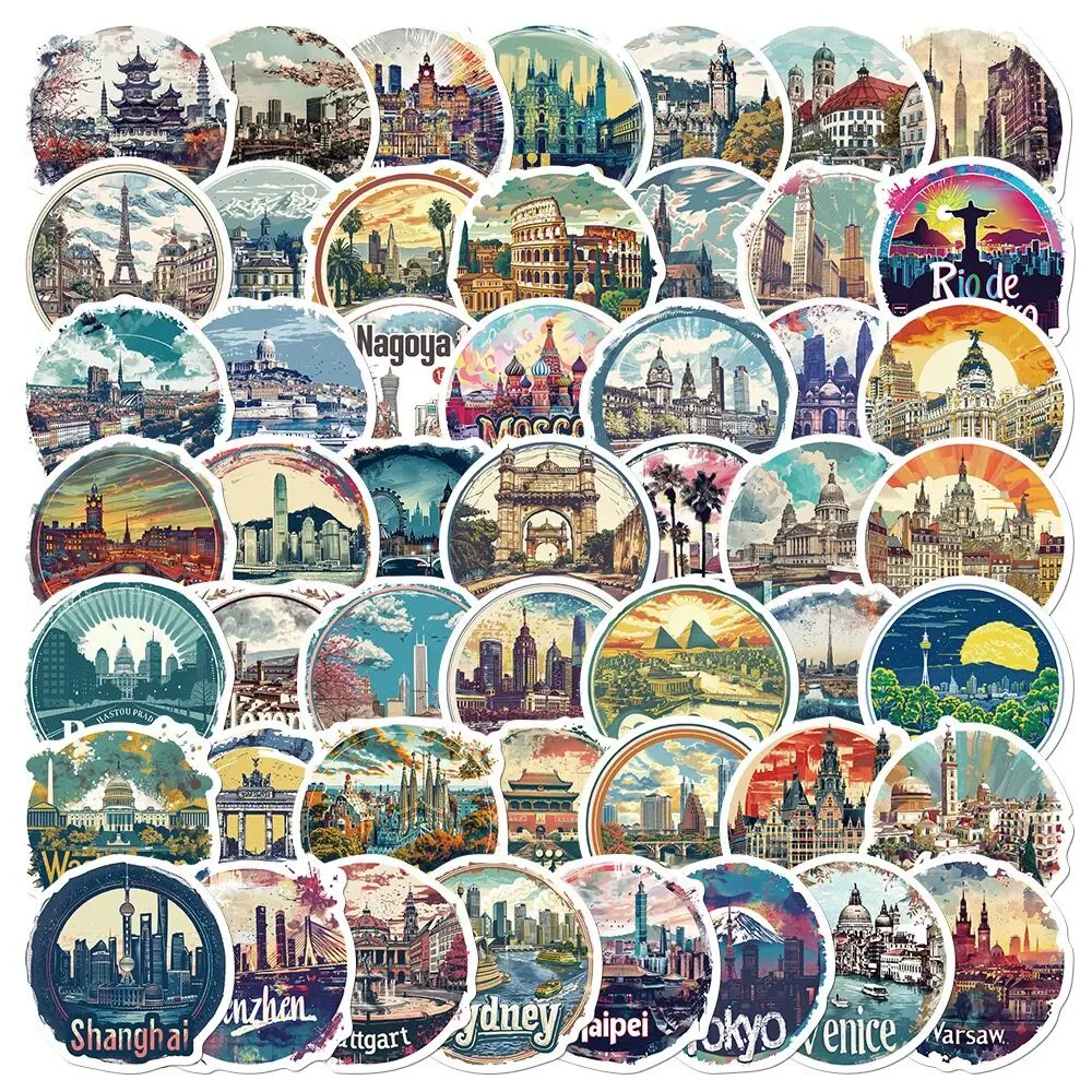 10-50PCS-Cool-Global-Famous-Travel-City-Landscape-Stickers-Landmark ...