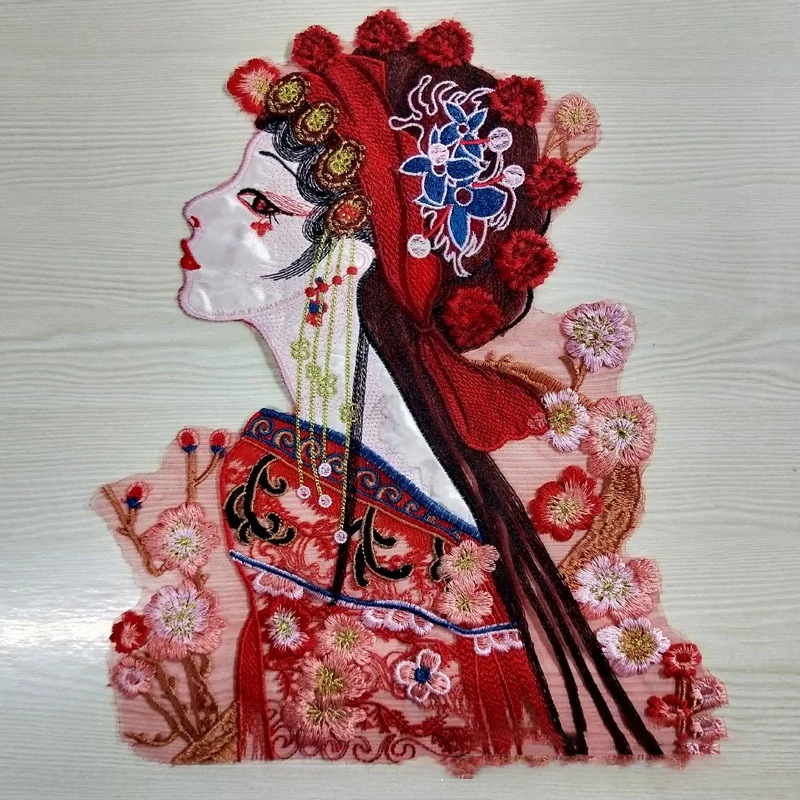 1Pc Embroidery Patch Opera Applique Peking Beaded Character Applique ...