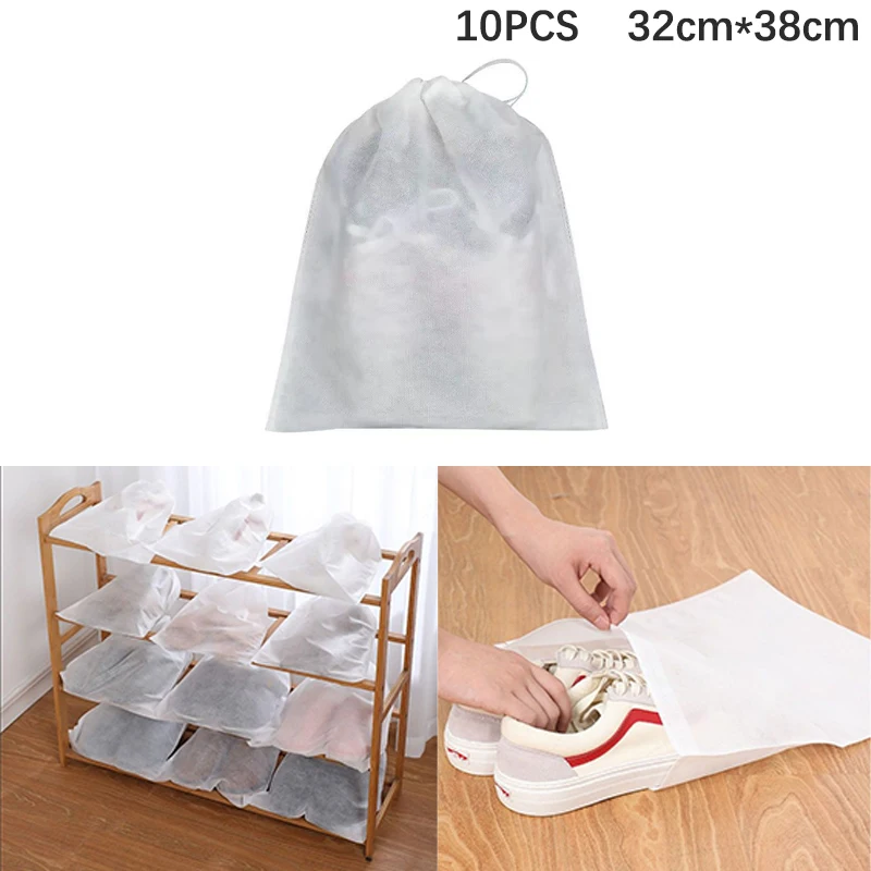 10Pcs-Set-Shoe-Dust-Covers-Non-Woven-Dustproof-Drawstring-Clear-Storage ...