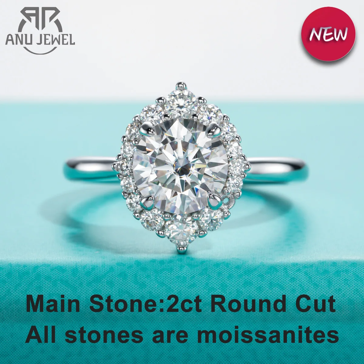 AnuJewel 2ct D Color Moissanite Halo anillo de compromiso 18K chapado ...