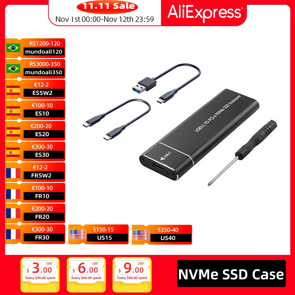 M.2 Nvme Ssd Enclosure Adapter 10gbps Usb C 3.1 Gen2 Nvme Case External ...