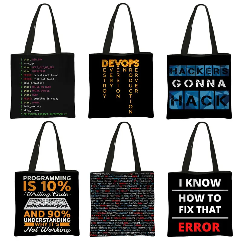 Funny Programmer Coding Programming Casual Tote Bags DEVOPS Women Handbags Computer Nerd Geek ...
