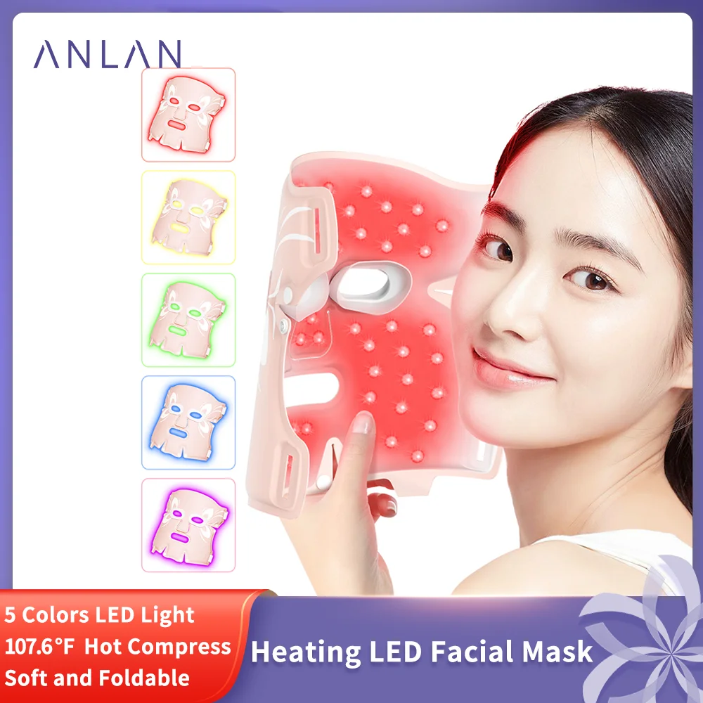 Anlan Heating Led Facial Mask 5 Colors Light Therapy Waterproof ...