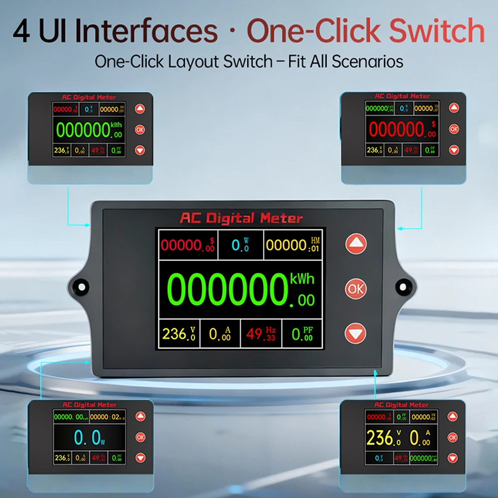 AC 80-260V 0-100A Color Screen Voltmeter Ammeter Power Meter Monitoring ...