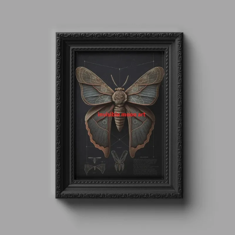 Vintage Gothic Dark Style Insect Golden Moth and Beetle Art Poster ...