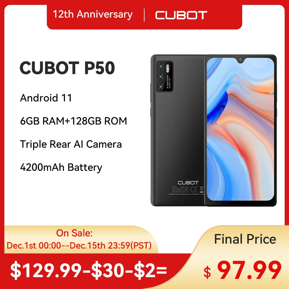 Cubot-P50-Smart-Phone-Android-11-6GB-128GB-4200mAh-Battery-6-217-HD ...