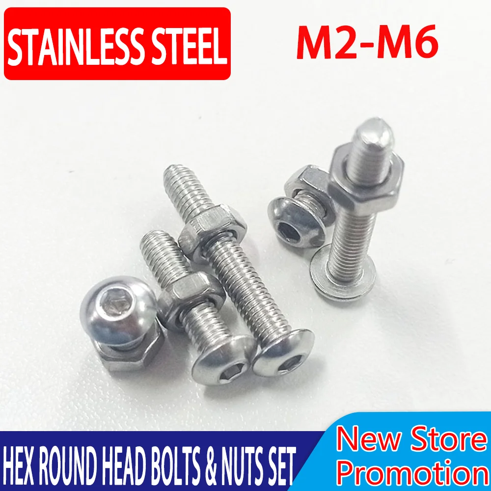 M2-M3-M4-M5-M6-Stainless-Steel-Hexagon-Button-Round-Head-Bolts-and-Nuts ...