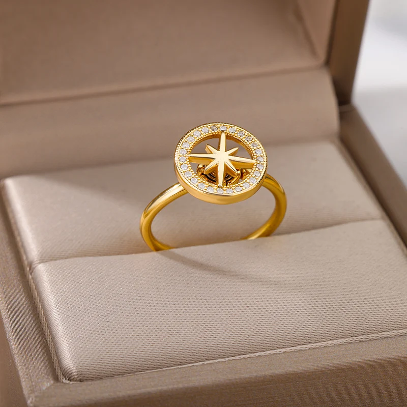 Anti-Stress-Anxiety-Ring-North-Star-Rings-Women-Men-Stainless-Steel-Gold-Color-Spinner-Fidegt ...