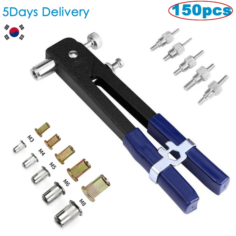 150PCS-Manual-Rivet-Gun-Nut-Tool-M3-M8-Thread-Flat-Head-Nuts-Stainless ...