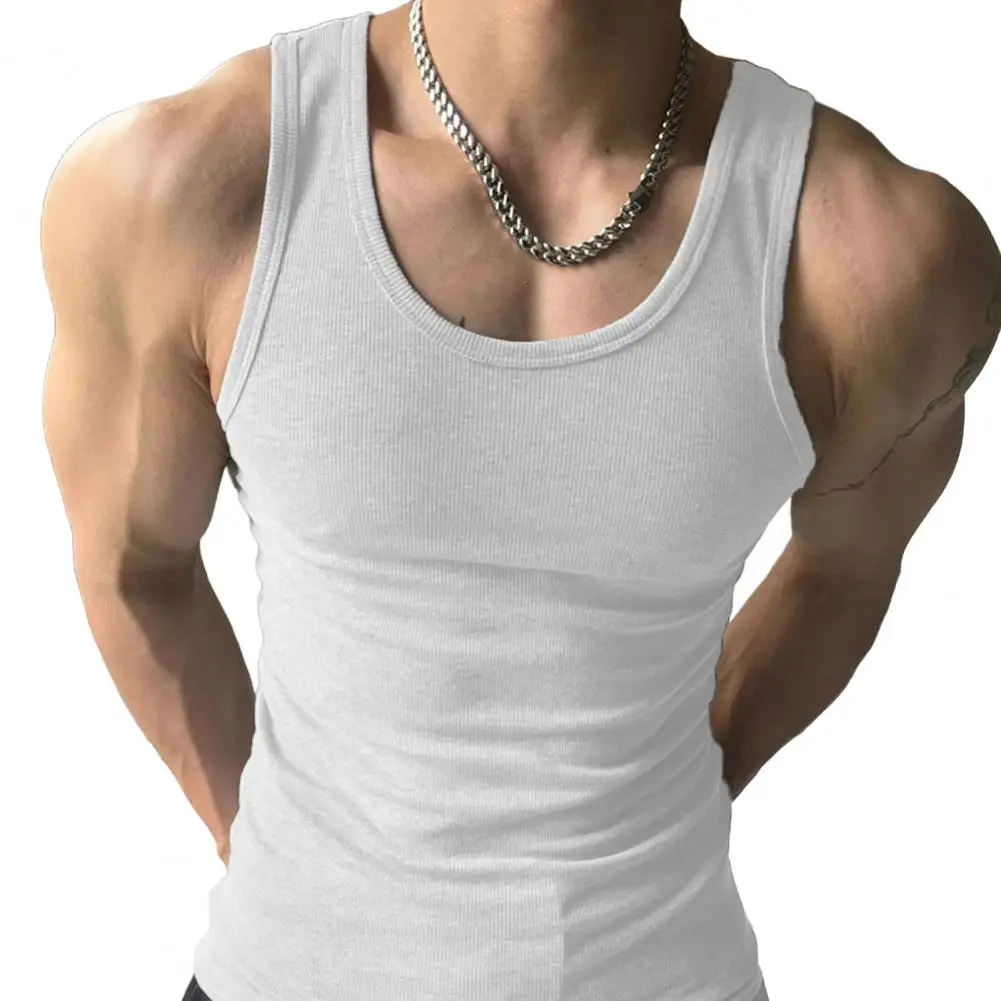 Plus Size Summer Men Vest Sports Slim Elastic Solid Color Sleeveless ...