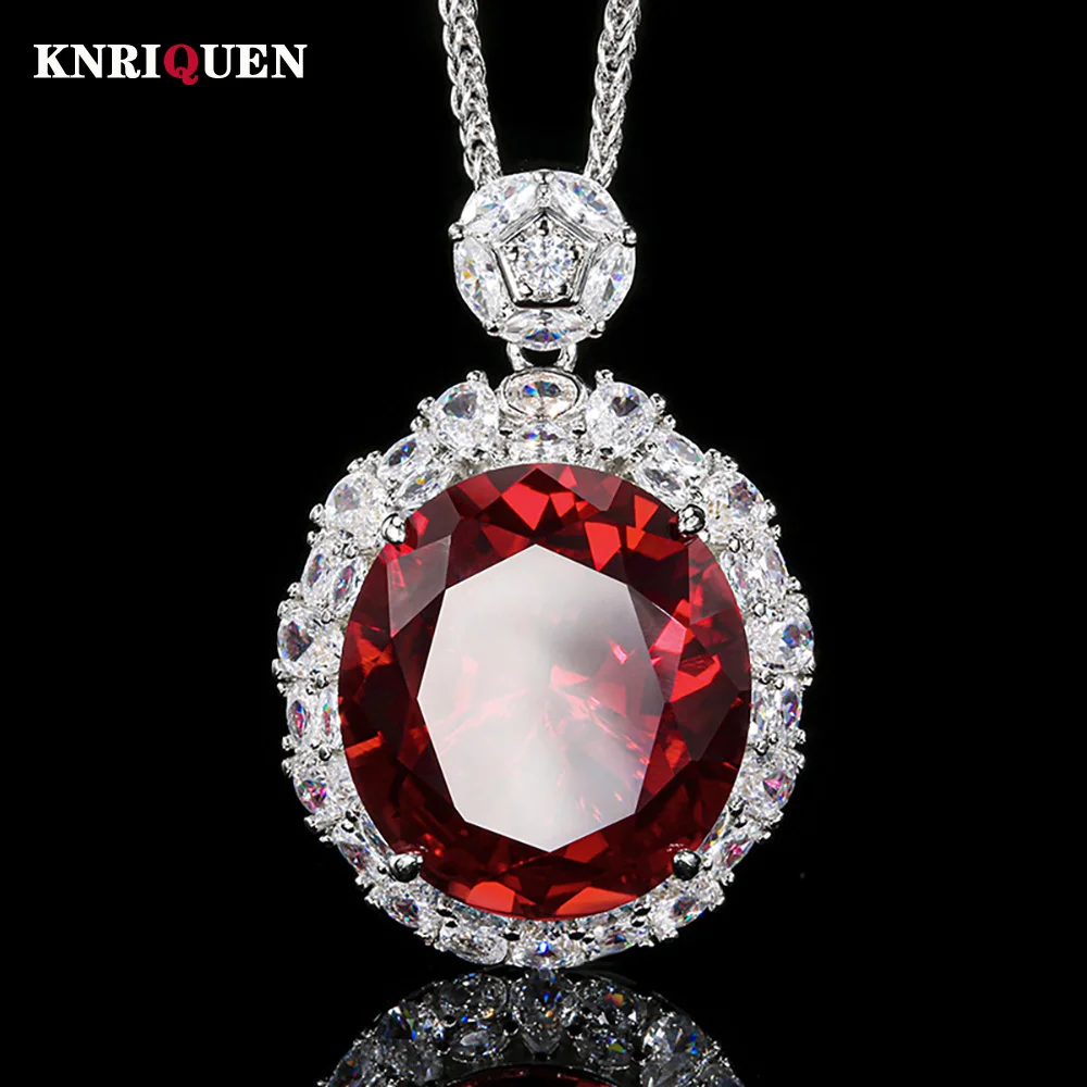 Vintage 18*20mm Ruby Sapphire Big Pendant Necklace for Women Gemstone ...