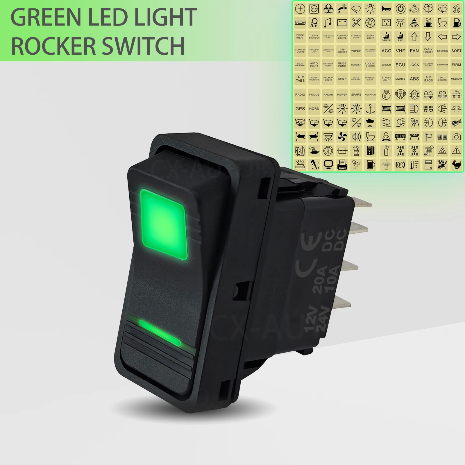 12V 24V Car Rocker Switch 3 Way ON-OFF-ON / ON-ON / ON OFF Green Light ...