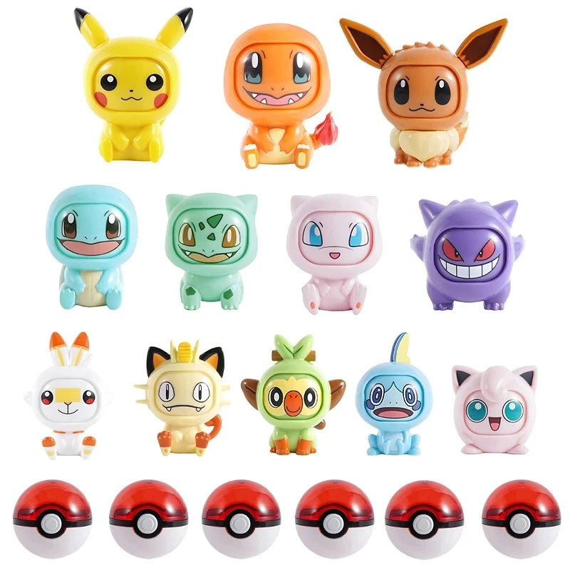 Genuine Anime Pokemon Pikachu Bulbasaur Pokeball Set Eevee Gengar ...