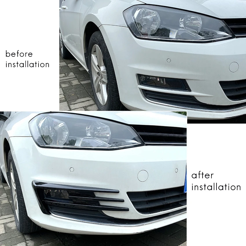 For Golf 7 Mk7 2013-2017 Gloss Black Car Bumper Fog Light Grille Cover ...