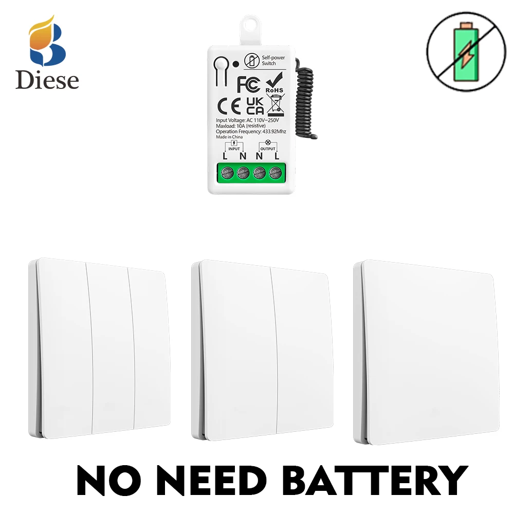 Smart Home Self Powered RF433 Wireless Switches For Lights Kinetic ...