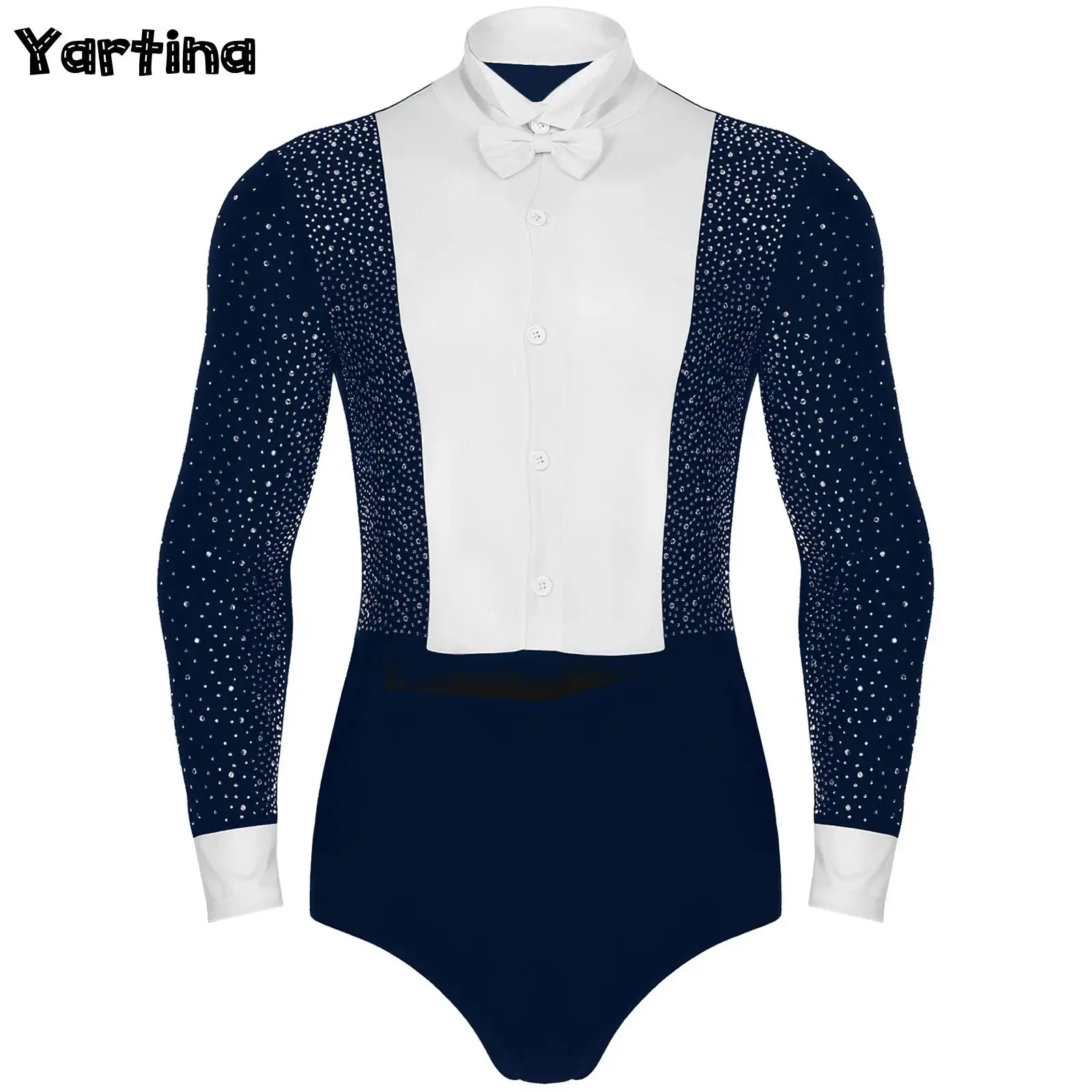 Mens Latin Rumba Ballroom Dance Performance Costume Long Sleeves Shiny ...