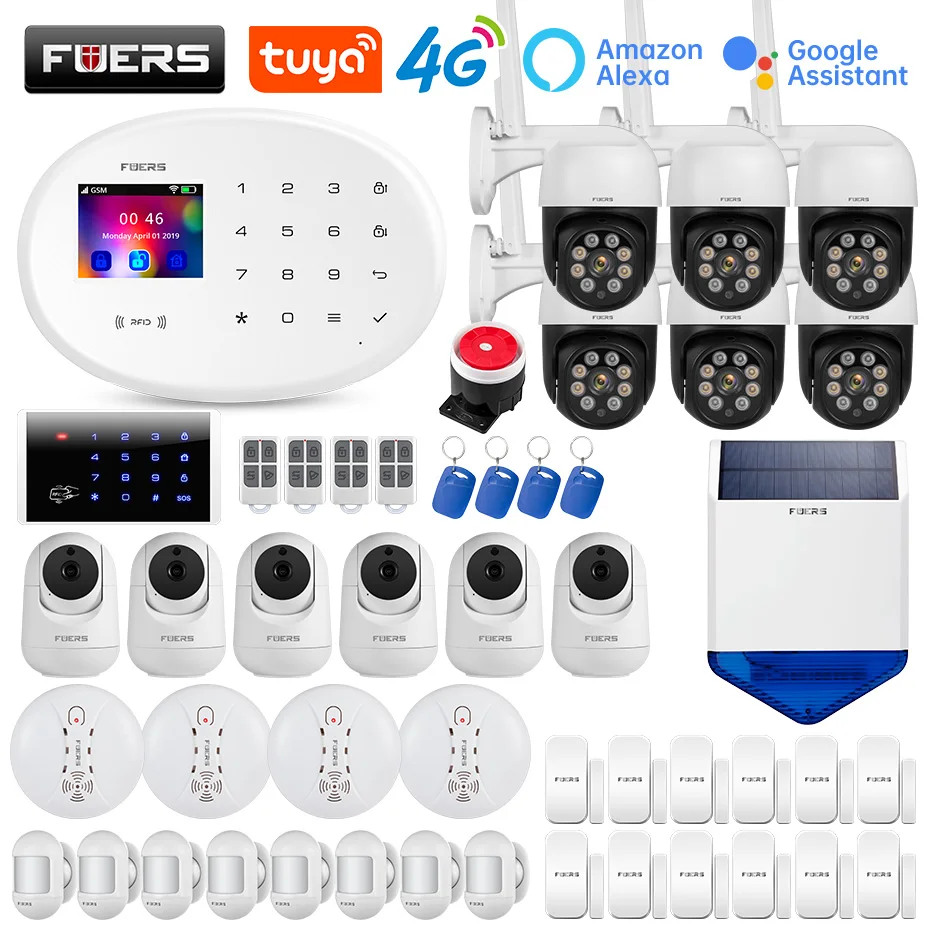 FUERS W204 4G GSM WIFI Tuya Smart Home Alarm system Kit Wireless Alarm Security System IP Camera ...