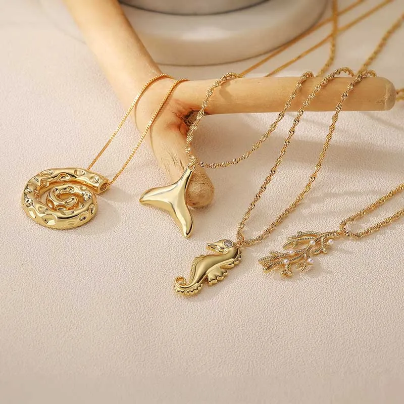 Hecheng, Ocean Series Fishtail Coral Sea Horse Sea Snail shaped Pendant ...