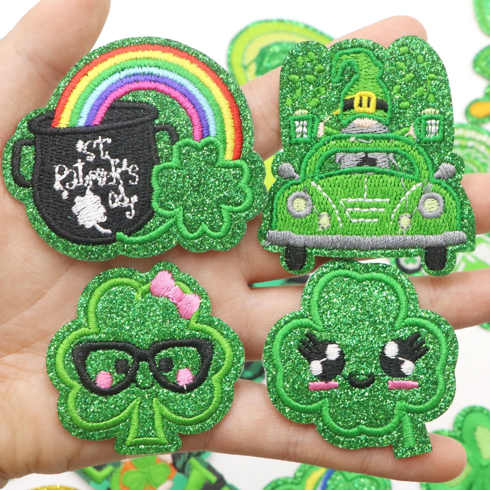 1PC-Green-Sequin-Clover-Embroidery-patch-Iron-On-Repair-Patch-Glitters ...