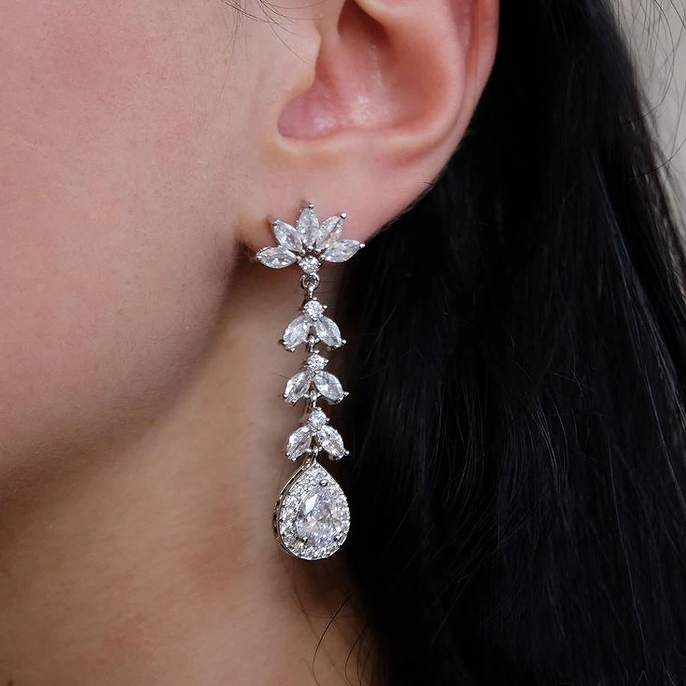 Huitan-Luxo-Cor-Prata-Cubic-Zirconia-Brincos-Pendurados-para-As ...