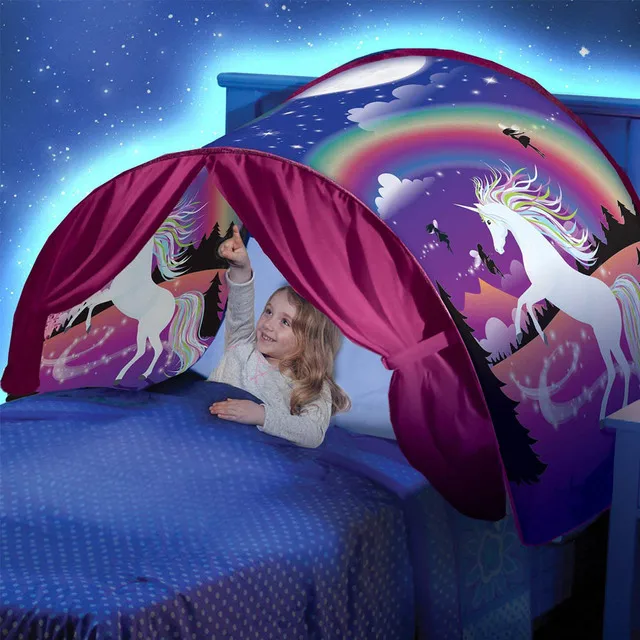 Dream-Tent-for-Kids-Bed-with-Storage-Pocket-Foldable-Kids-Tent-on-Bed ...