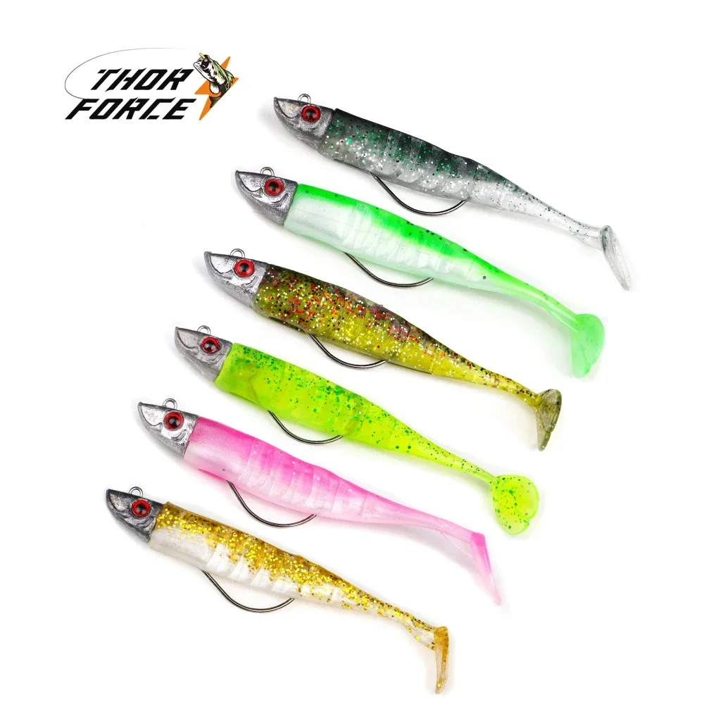 THORFORCE-Jiging-Head-Soft-Lure-T-Tail-Sea-Bass-Fishing-Lure-Tackle ...