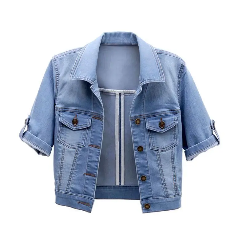 Denim-Jacket-Women-Short-Sleeve-Jean-Jacket-Woman-Elastic-Comfortable ...