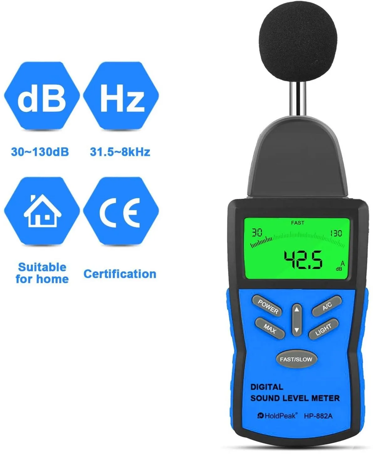 Digital Sound Level Meter Holdpeak Hp-882a Lcd Noise Measuring ...