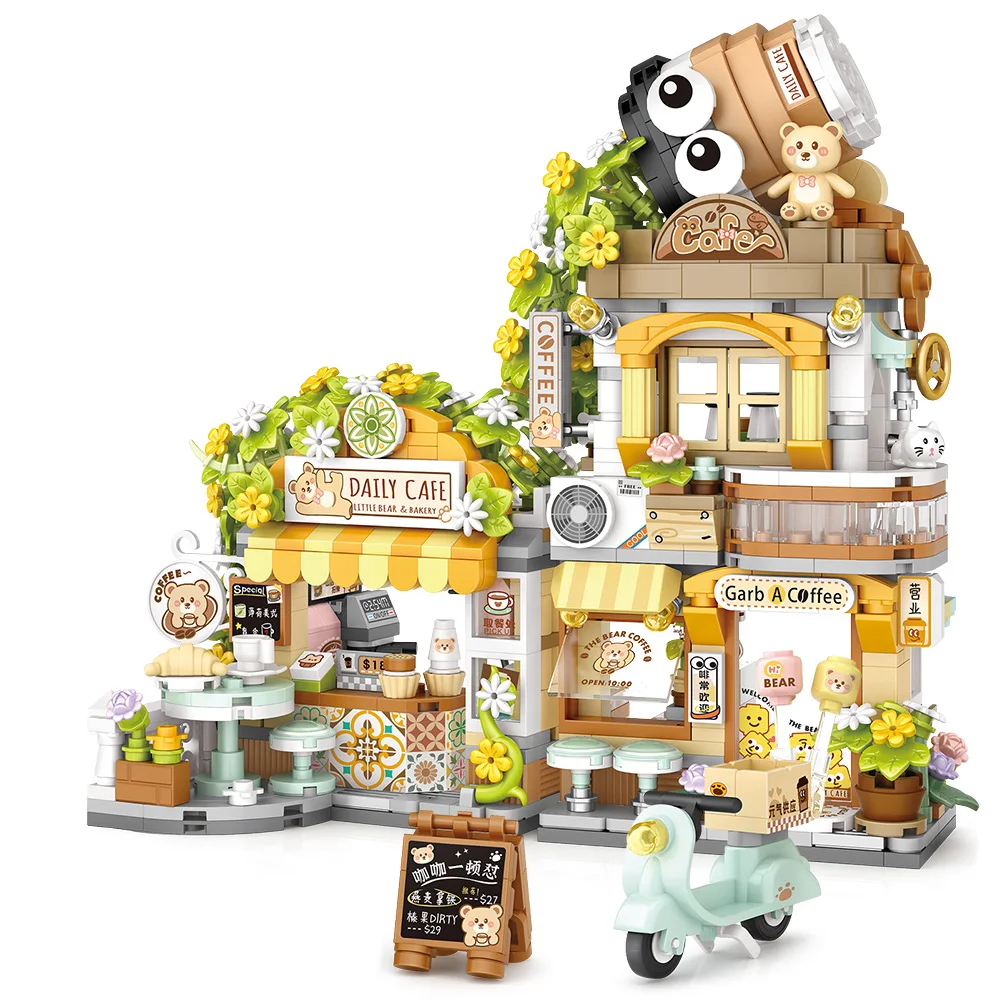Mini-City-Coffee-House-Building-Blocks-Set-Modular-Cafe-Building-Kits ...