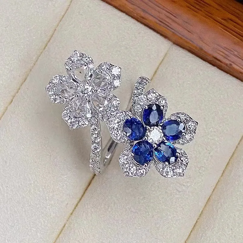 Anillo-de-doble-flor-creativo-para-mujer-anillos-abiertos-de-cristal-de ...