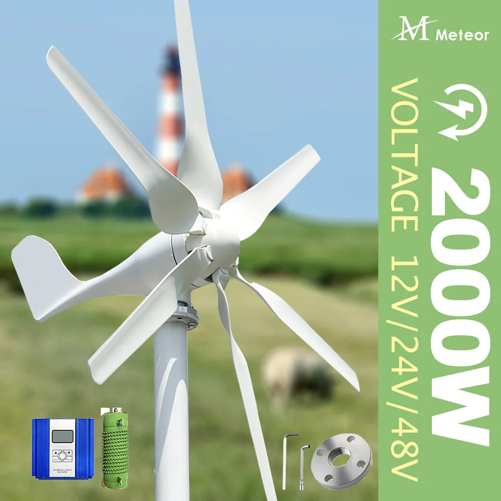 2000W Wind Turbine Generator 12V 24V 48V Horizontal Windmill Low Start ...