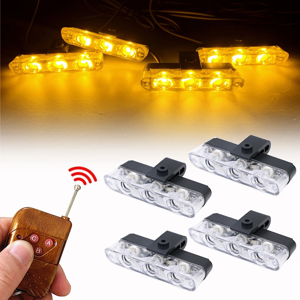 3 LED Car Front Grille Strobe Police Lights Flash Warning Lamp Red Blue ...